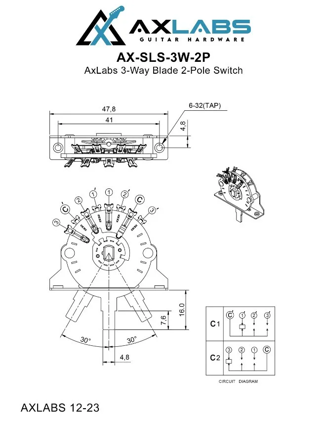 AxLabs 3-Way Blade 2-Pole Switch - Guitar & Bass Parts – Pickups ...